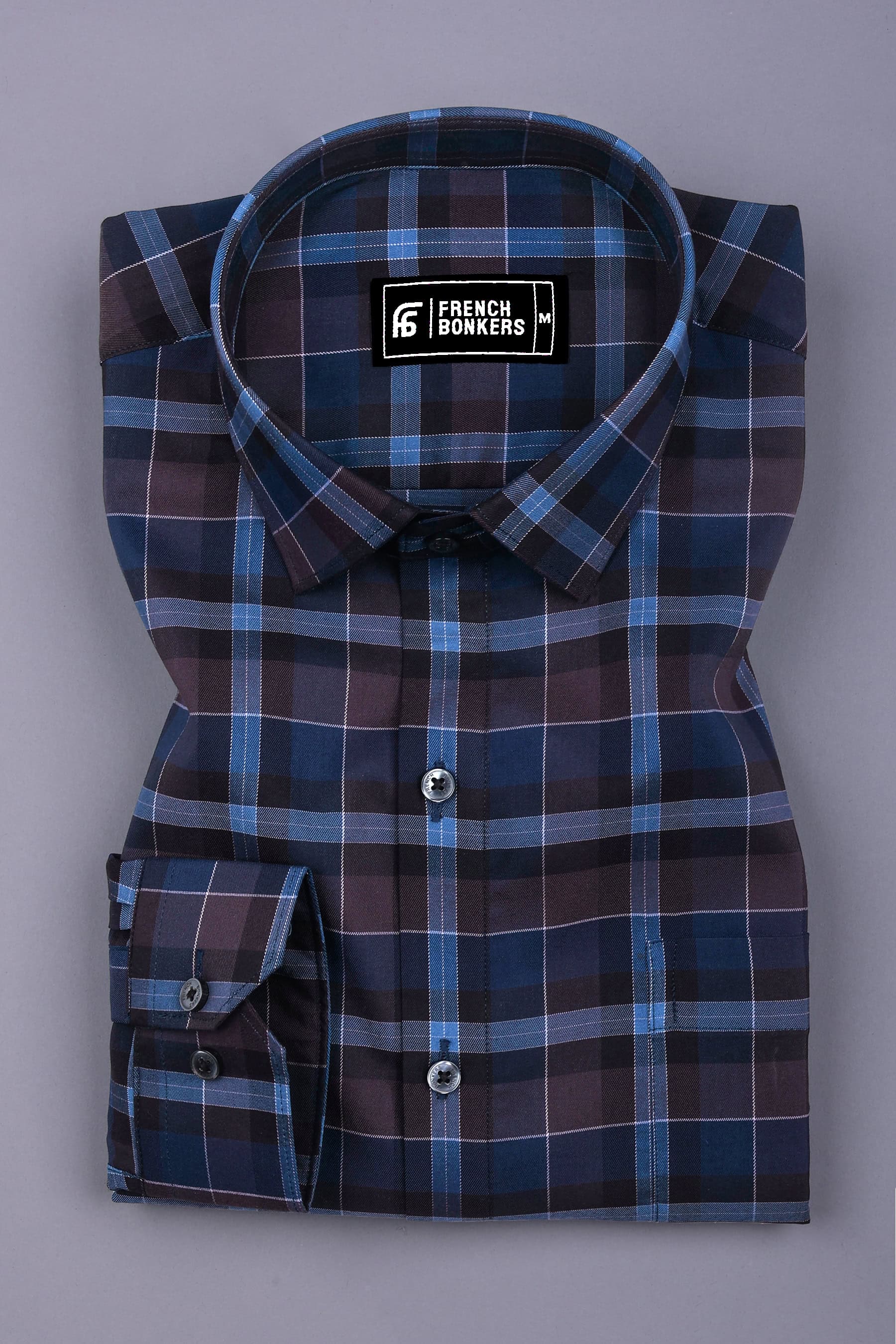 Steel Blue & Brown Check Shirt for Men – Hamercop