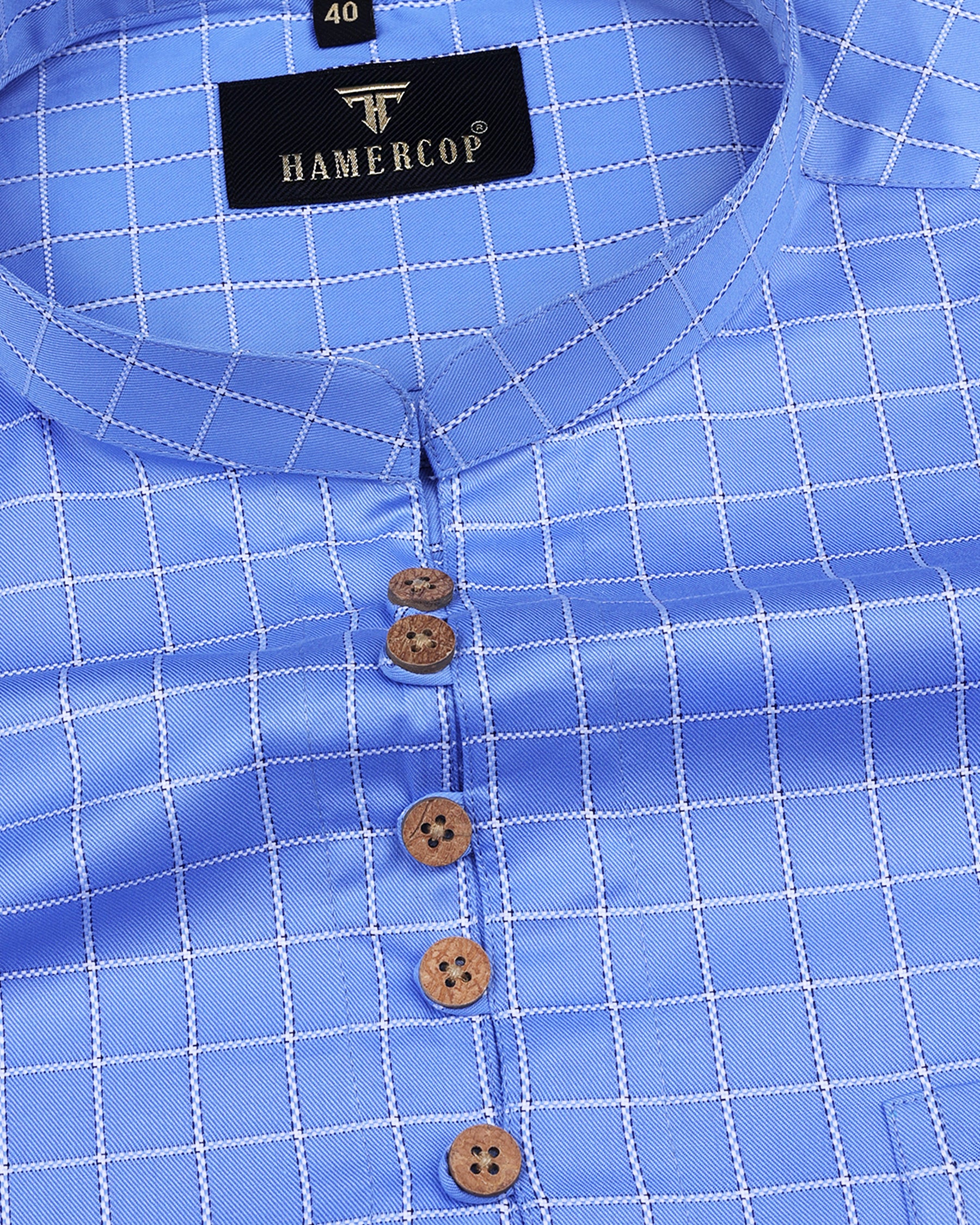 Blue Checked Premium Cotton Kurta Shirt – Hamercop