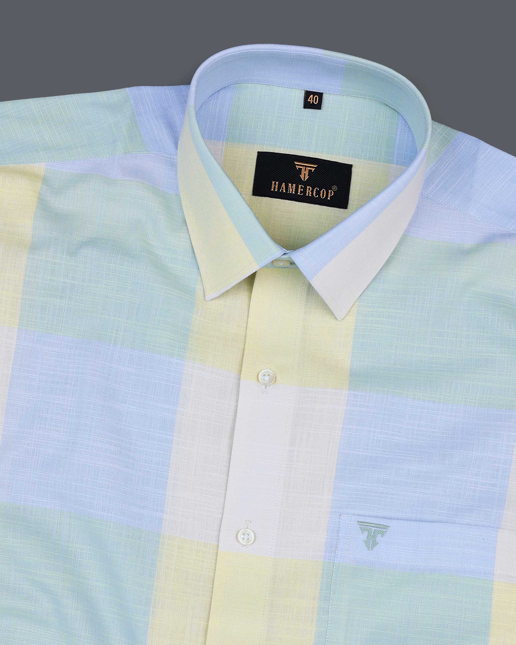 Glimmer Blue And Green Multicolored Check Linen Cotton Shirt – Hamercop