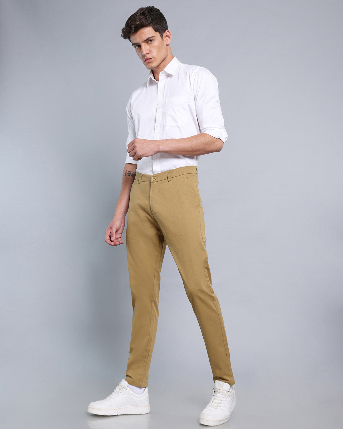 Mustard Brown Stretch Cotton Chinos – Hamercop