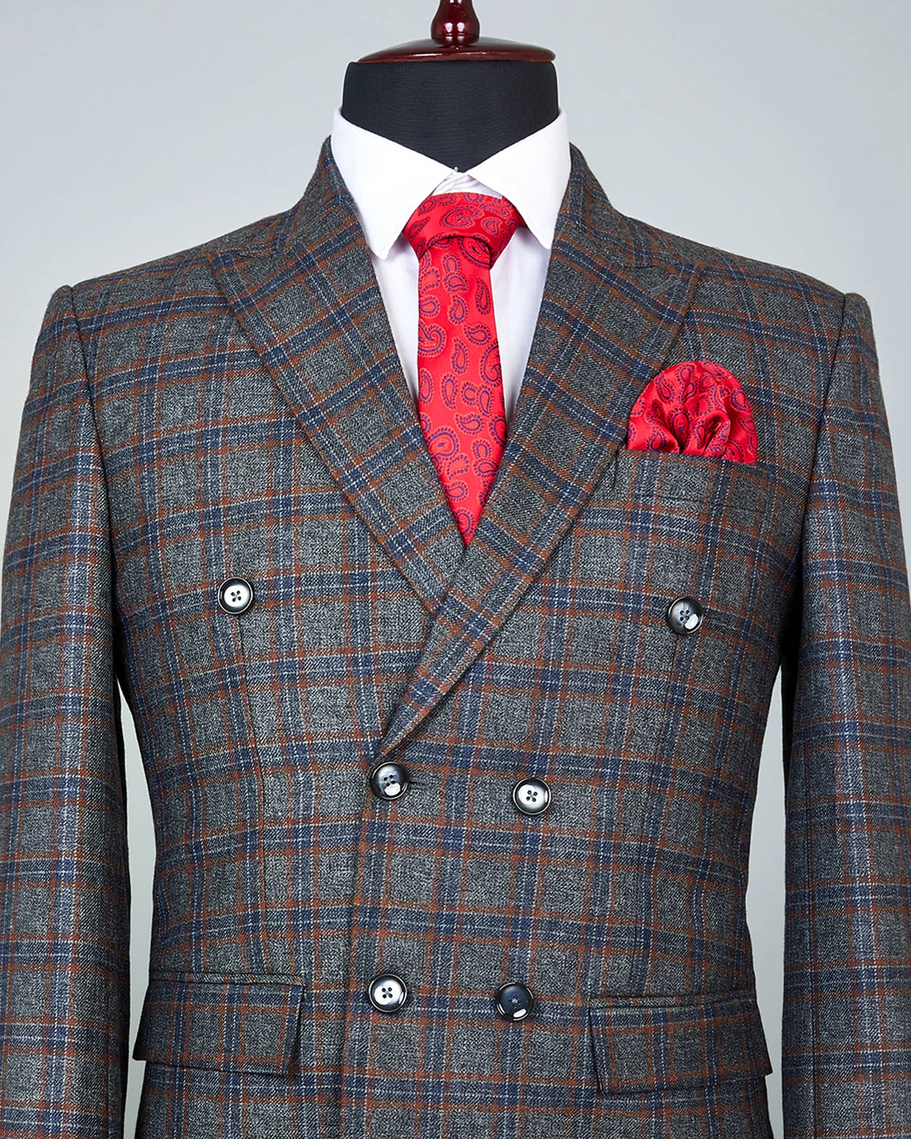 Shark Grey Windowpane Double Breasted Blazer | Hamercop